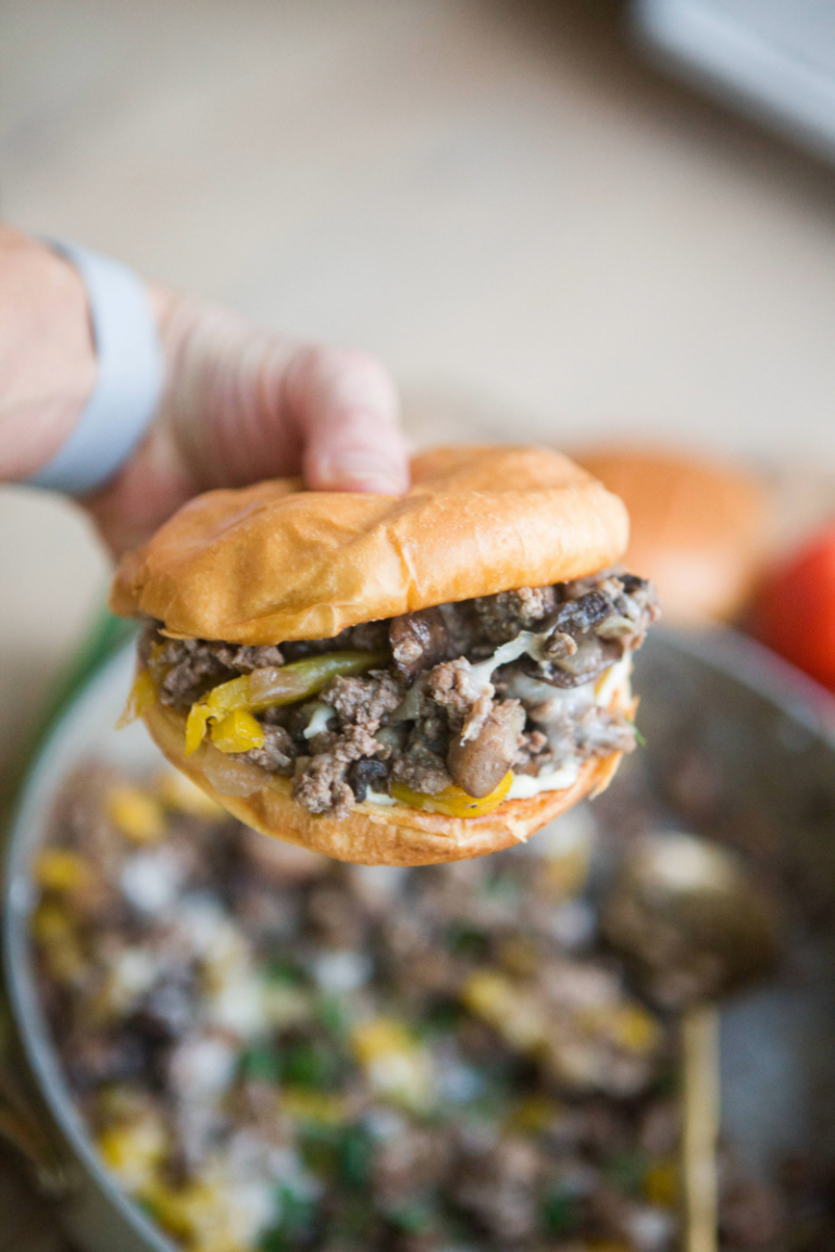 Macro-friendly Ground Beef Philly Skillet - Lillie Eats and Tells