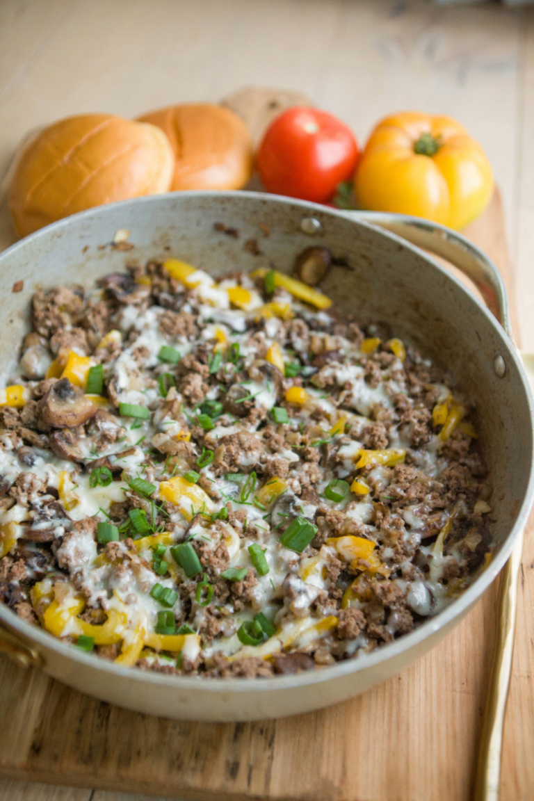 Macro-friendly Ground Beef Philly Skillet - Lillie Eats and Tells